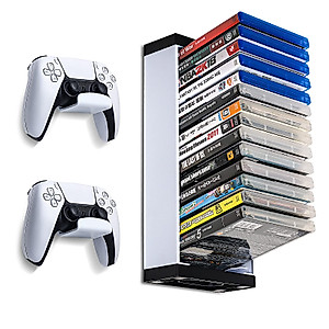 ECHZOVE PS5 Game Storage Wall Mount and Controller Holders, Wall Mounted Game Storage PS5 - White