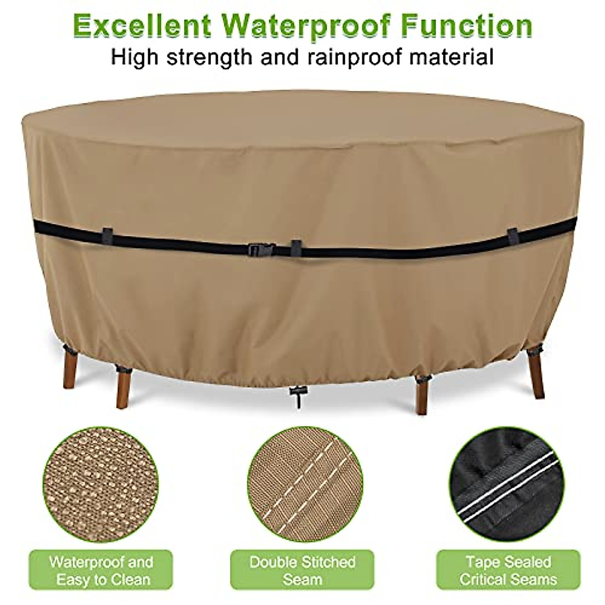 Round Outdoor Furniture Cover,Waterproof Patio Furniture Cover, Tear-Resistant, Durable Windproof Dustproof Outdoor Cover for Garden,152x58cm,Yellow…, Khaki