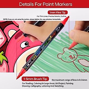 Lammyner 48 Colors Acrylic Markers,Dual Tip Acrylic Paint Markers with Fine Tip and Brush Tip,Acrylic Paint Pens for Rock Painting,Fabric,Crafts,Wood,Glass,Canvas,Plastic,Scrapbook,Art Supplies