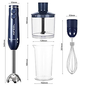Aifeel Immersion Hand Blender with Ice Chopper,7 in 1 Handheld Blender Stainless Steel Hand Stick Blender with Chopper, Beaker, Whisk for Smoothie, shakes, Baby Food, Sauces Red, Puree, Soup