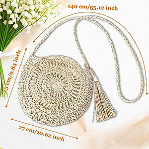 Straw Shoulder Bag, Kadell Women Handmade Summer Beach Crossbody Bag, for Travel Outing Dating Outgoing, for Girls Ladies Women, comes with tassels, Beige