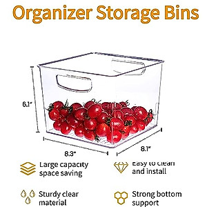 Set Of 4 Clear Organizing Bins, Clear Pantry Storage Organizer Bins Container Refrigerator Organizer, Plastic Storage Bins Cube Bins for Cabinet, Cloest, Cupboard, Home Organization
