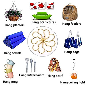 Bonayuanda 50 pcs Metal Screw-in Ceiling Hooks Cup Hook,Screw Hanger for Hanging Plants Mugs Kitchen Utensils Wind Chimes 1-1/4" (Gold)
