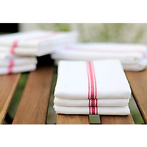AMOUR INFINI Cotton Herringbone White Dish Towels Set of 12 - Highly Absorbent, Super Soft Tea Towel with Hanging Loops - Extra Large Quick Dry Bar Towel (16x28 Inch - Red)