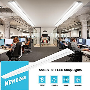 ANTLUX 8FT LED Shop Light 110W [6-lamp T8 Fluorescent Equiv.], Compact 8 Foot Strip Lights, 12500LM, 6000K, Commercial Grade Flush Mount Ultra Slim LED Wraparound for Garage Office Warehouse, 2 Pack