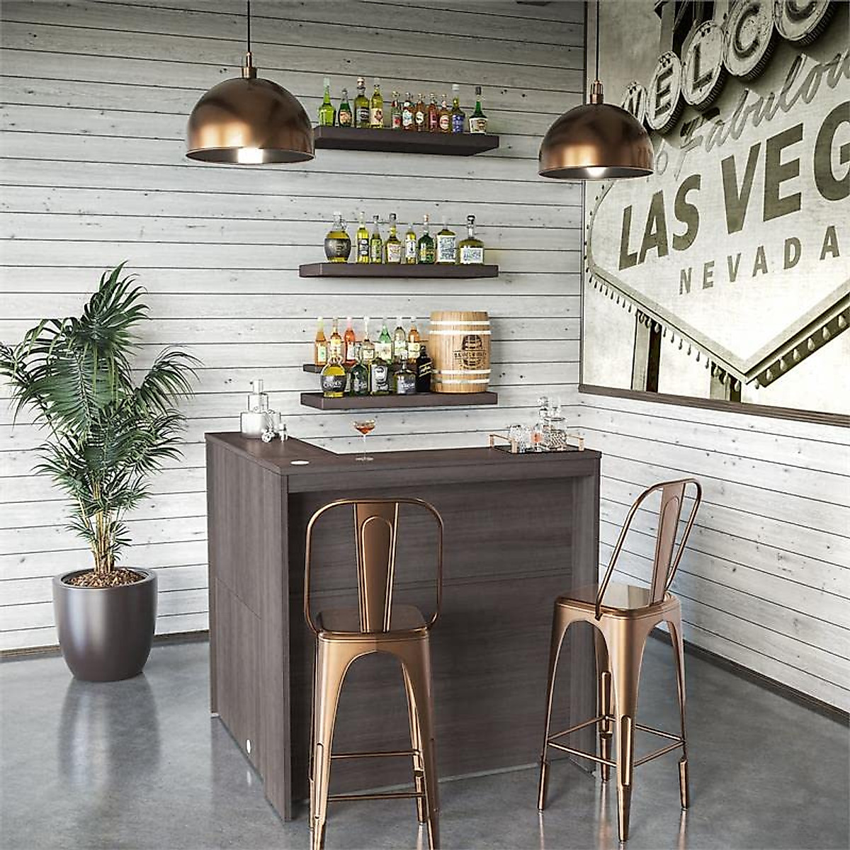 Bush Business Furniture Studio C Corner Bar Cabinet with Shelves, 48W, Storm Gray