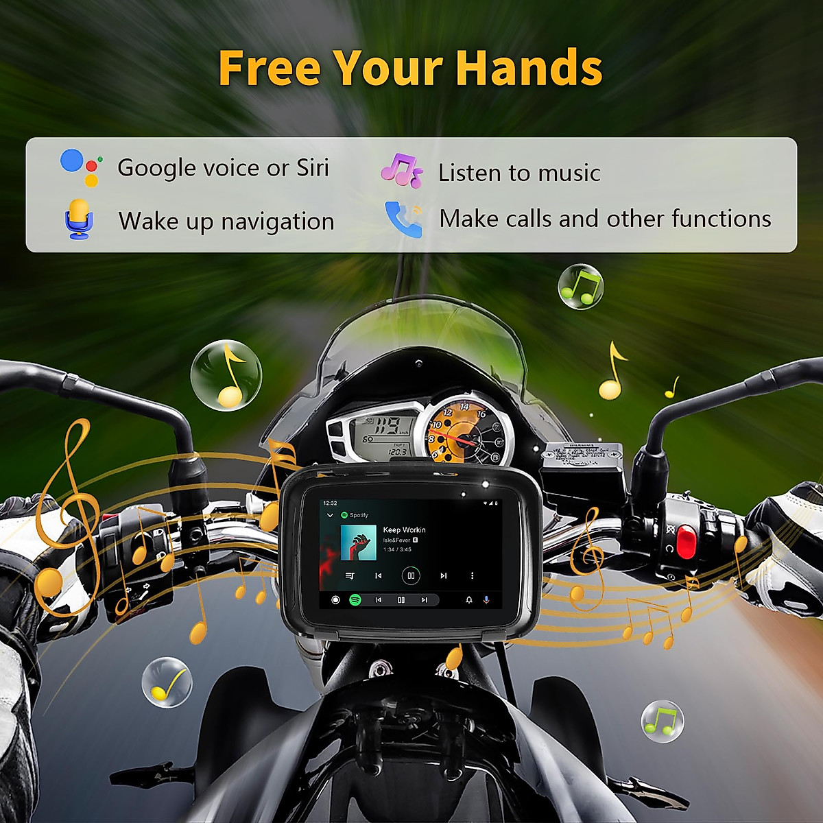 5 Inch Portable Touchscreen for Motorcycle, Waterproof Touch Screen Wireless CarPlay&Android Auto,GPS Navigation via CarPlay/Android Auto for Motorbike