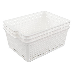 Joyeen 3 Packs Large Organizer Baskets Bins, Plastic Storage Basket (White)