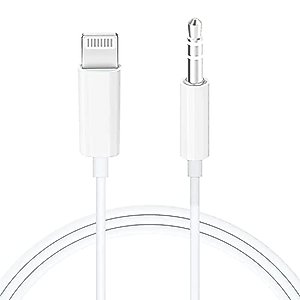 iSkey Aux Cord for iPhone, 3.5mm Aux Cable for Car Compatible with iPhone 13 12 11 XS XR X 8 7 6 iPad iPod for Car Home Stereo, Speaker, Headphone, Support All iOS Version - 3.3ft (White)