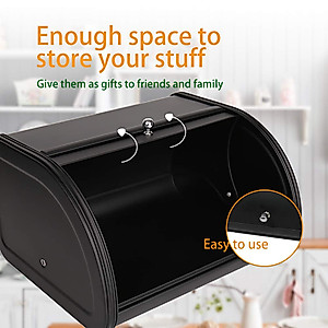 X458 Metal Bread Box/Bin/kitchen Storage Containers with Roll Top Lid (Black)
