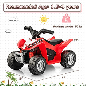 OLAKIDS Kids Ride On ATV, 6V Electric Vehicle for Toddlers, 4 Wheeler Battery Powered Motorized Quad Toy Car for Boys Girls with LED Lights, Horn (Garnet)