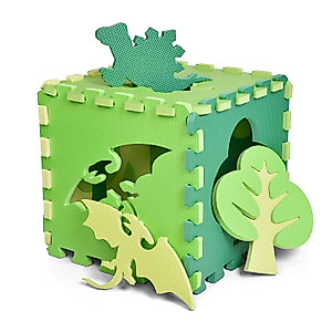 Dino Baby Foam Play Mat, 36 PCS Soft Thick Non-Toxic EVA Interlocking Foam Floor Tiles with Fence, Cute Dinosaur Crawling Puzzle Mat for Toddlers Activity Room Décor