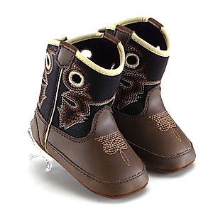 M&F Western Kids Trace Baby Boy's Infant/Toddler Bucker Boot First Walker Shoe, Brown/Black, 4