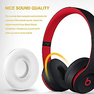 Earpad Cushions Cover Replacement for Beats Solo 2 Solo 3 Wireless On-Ear Headphone, Protein Leather Memory Foam Ear Cushions Cover (White)