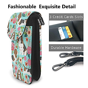 Perfect Gift - Stylish Sweet Basset Hound And Vintage Florals Cell Phone Purse Wallet Big Pocket Small Crossbody Bags Adjustable Shoulder Strap Cellphone Pouch With Card Slots