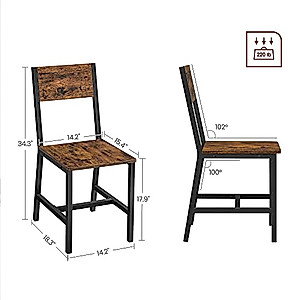 VASAGLE Dining Chair Set of 2, Rustic Wood Chairs with Metal Steel Frame, Easy to Assemble, Stable, Comfortable Seat, Modern Farmhouse Chair for Kitchen, Bedroom, Living Room, Rustic Brown and Black