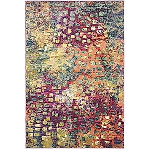 SAFAVIEH Monaco Collection Area Rug - 5'1" x 7'7", Pink & Multi, Boho Chic Abstract Watercolor Design, Non-Shedding & Easy Care, Ideal for High Traffic Areas in Living Room, Bedroom (MNC225D)