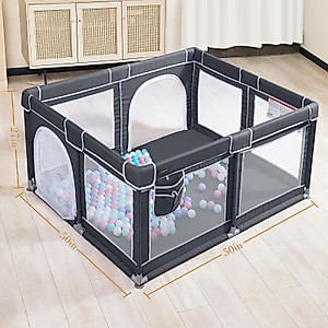ANGELBLISS Baby Playpen, Extra Large Playard, Indoor & Outdoor Kids Activity Center with Anti-Slip Base, Sturdy Safety Play Yard with Breathable Mesh, Kid's Fence for Toddlers (Dark Grey, 50x50)