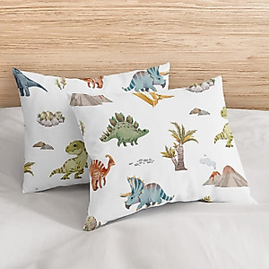 Sweet Jojo Designs Watercolor Dinosaur Dino Boy Queen Comforter Set Full Size Bedding Kids Teen Adult Bed Room 3p Green Slate Blue White Modern Dinosaurs Jurassic Nature Animal Steel Turquoise Yellow