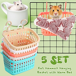 Geetery 5 Set Rat Hammock for Cage Chew Proof Rat Toys Warm Bed, Small Animal Hanging Basket Ferret Cage Accessories and Habitats Removable Nest Mat for Hamster, Sugar Glider, Hedgehog (Paw, Star)