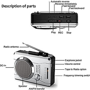 Walkman Cassette Player Tape Recorder with AM/FM Radio, Portable Retro Voice Cassette Tape Player with Headphone Jack/Speaker, Built-in Microphone, Powered by 2 AA Battery or DC