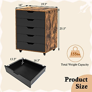 Giantex 5-Drawer Storage Cabinet, Mobile File Cabinet with Drawers, Wheels, Rolling Lateral Filing Cabinet Under Desk, Chest of Drawers, 19.5" x 16" x 25.5" Office Cabinet for Living Room, Study