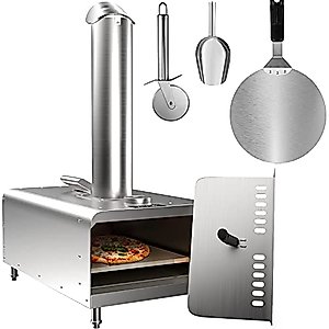 VEVOR Outdoor Pizza Oven 12", Wood Fired Ovens, Stainless Steel Portable Pizza Oven, Wood Pellet Burning Pizza Maker Ovens with Accessories for Outdoor Cooking (Rectangle)