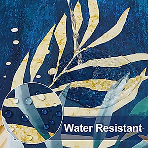 Alishomtll 4Pcs Navy Blue Shower Curtain Sets with Non-Slip Rug, Toilet Lid Cover and Bath Mat, Blue Gold Oil Painting Shower Curtain with 12 Hooks, Luxury Gorgeous Abstract Art Modern Bathroom Sets