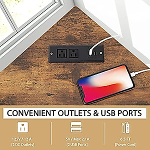 Tangkula Corner Desk with Power Outlet & USB Ports, Triangle Computer Desk with Charging Station, Storage Shelf, Space Saving Writing Desk, Vanity Table, Corner Desk for Small Space (Rustic Brown)