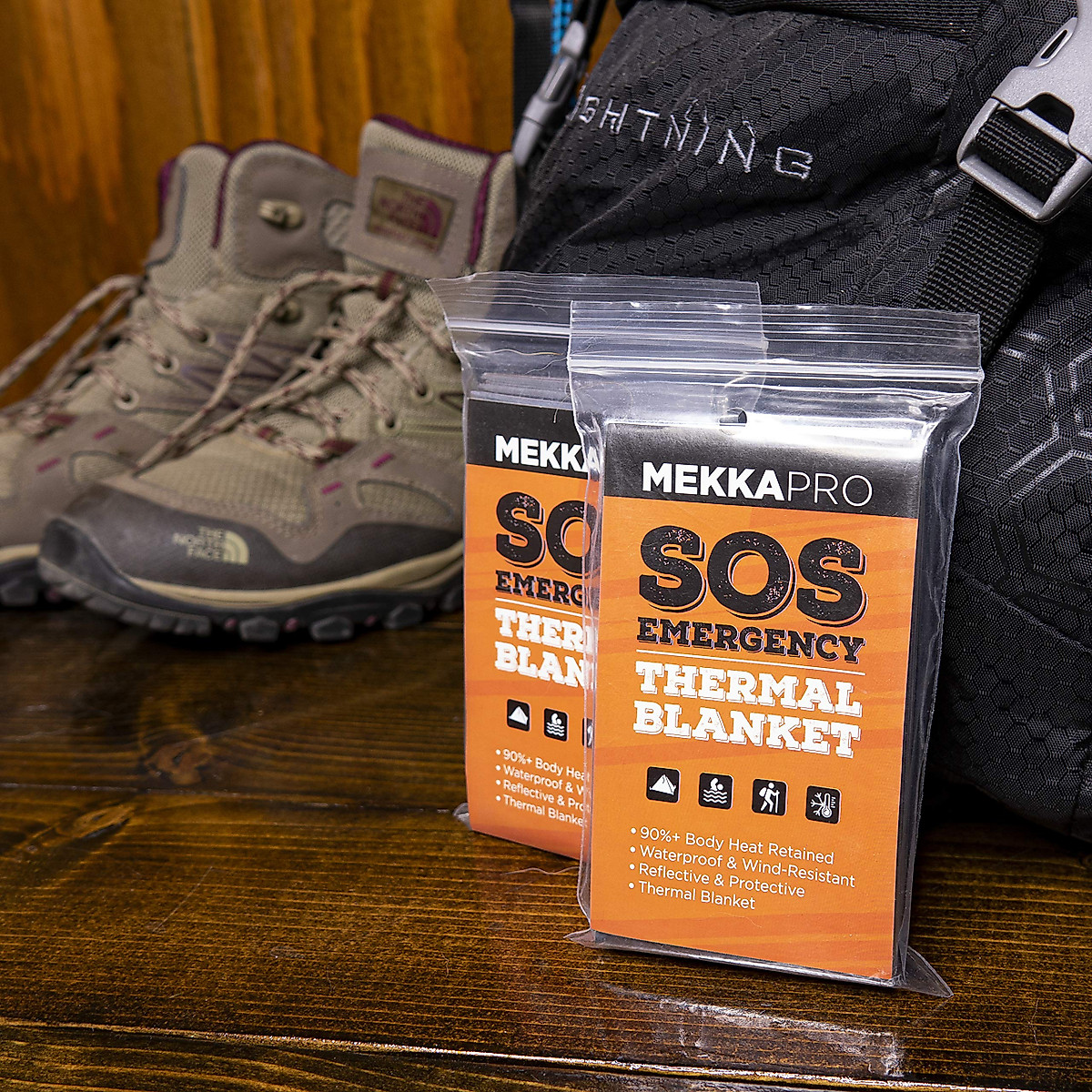 MEKKAPRO Emergency Mylar Thermal Blankets (4-Pack), Pocket Sized for Emergencies, Camping, Outdoors, Hiking, Survival, First Aid (Thermal Silver)