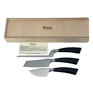 Coltelleria Saladini Stainless Steel 3-Piece Soft Cheese Knife 7-Inch, Parmesan Knife 4-Inch, Semi-hard Cheese Knife 5.5-Inch Set with Buffalo Horn Handle