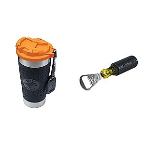 Klein Tools 55580 Stainless Steel Tumbler with Flip-top Lid, Insulated 20 oz. Tradesman's Double Wall Vacuum Mug, Slip-resistant Sleeve & 98002BT Klein Bottle Opener