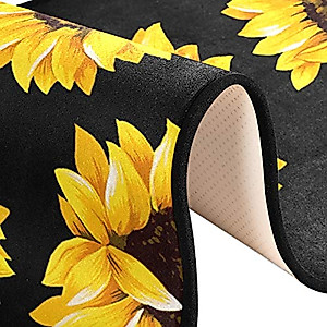 Sunflower Black Kitchen Rugs Non-Slip Soft Doormats Bath Carpet Floor Runner Area Rugs for Home Dining Living Room Bedroom 72" X 24"