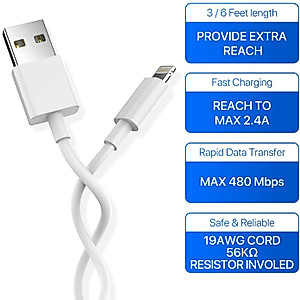 iPhone Charger, 4PACK 3/3/6/6Feet Long USB Charging Cable Fast Connector Data Sync Transfer Cord Compatible with iPhone 11 Pro Max XS XR X 8 7 6S 6 Plus SE 5S