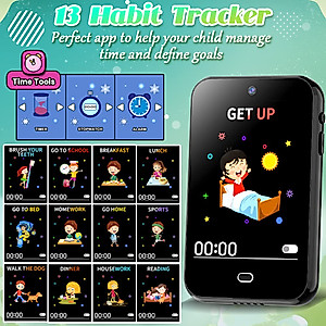 Kids Smart Phone Toys for Girls Boys Age 3-8 with HD Touchscreen Dual Camera 28 Games Habit Tracker Audible Story Audible Story Portable Learning Toy for Kids with 8G SD Card Birthday Gifts (Black)