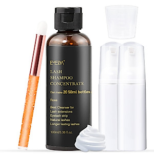 EMEDA Lash Shampoo Concentrate for Lash Extensions 100ml Eyelash Extension Cleanser Concentrate Bulk Liquid Kit with Brush Bottle Foam Soap Lash Bath Solution - Makes 20 Bottles 50ml Shampoo (Rose)