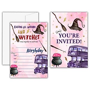 KFNER Wizards and Witches Birthday Invitations, Wizard Birthday Party Invitation Card, Magical Birthday Party Favors & Celebration Supplies(20 Set of Invitations with Envelopes)-B35