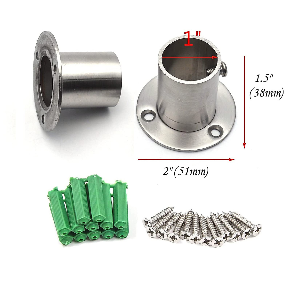 4-Pack Antrader Stainless Steel Closet Rod Flange- 1 Inch Dia. Adjustable Socket Bracket Support Holder for Pipe