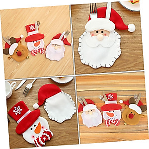 BESTOYARD 12 Pcs Christmas Snowman Elk Cutlery Set Lip Gloss Holder Forks Silverware Christmas Ornaments Dinnerware Bag Stocking Holder Stand Christmas Table Decoration Cutlery Holder Pocket