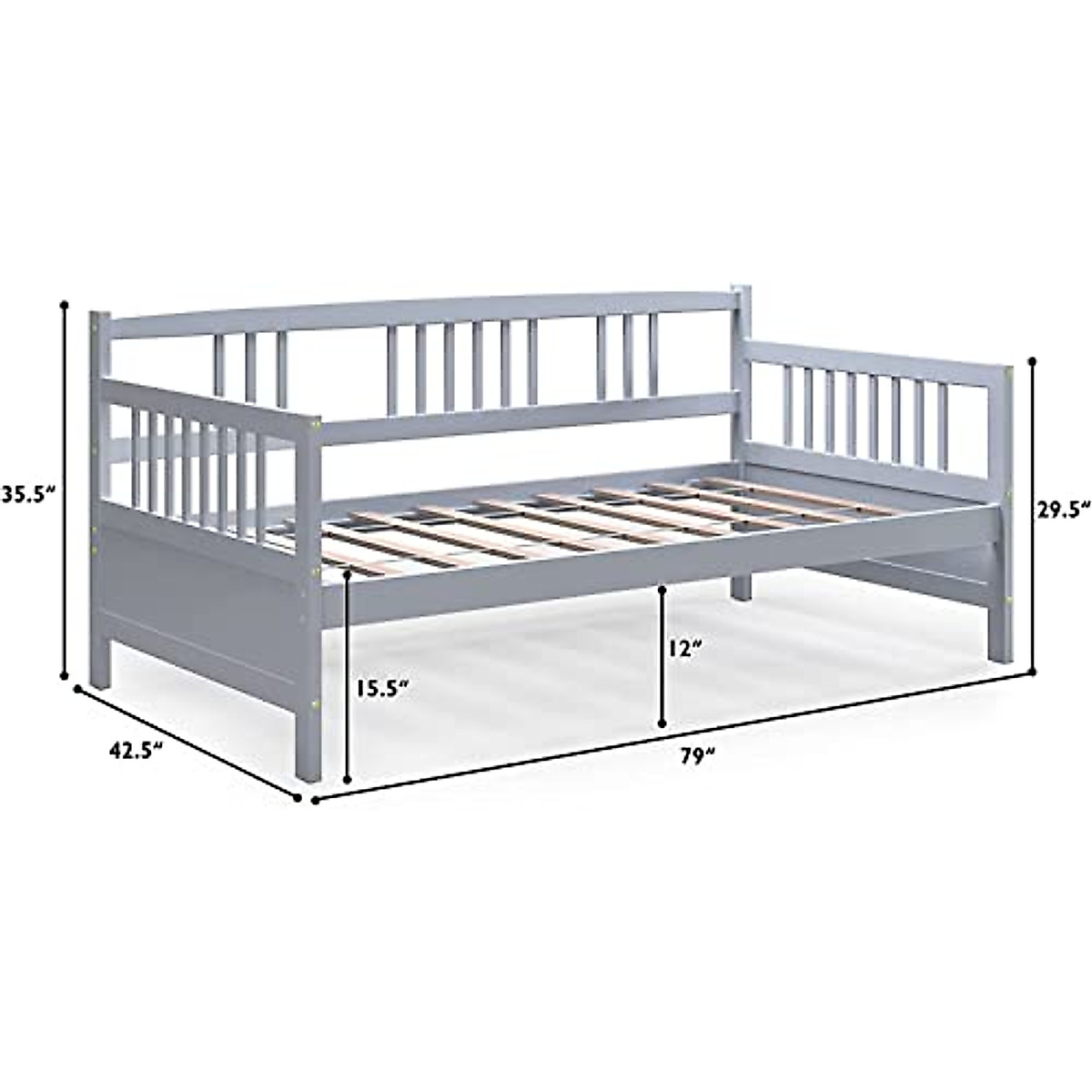 KOMFOTT Wood Daybed Frame Twin Size, Sofa Day Bed Frame with Wooden Slats Support, No Box Spring Needed, Twin Daybed Frame for Bedroom Living Guest Room (Mattress Not Included)