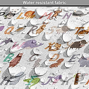 Ambesonne Alphabet Fabric by The Yard, Pattern of Animals and First Letters Learning Themed Image, Decorative Fabric for Upholstery and Home Accents, 1 Yard, White