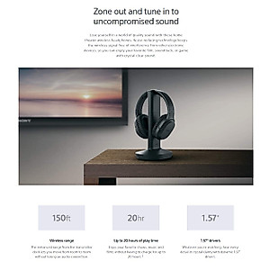 Sony Wireless RF Home Theater TV Headphones with Transmitter - 150-ft Wireless Range, Up to 20 Hours of Play Time (Black) & Zonoz Microfiber Cleaning Cloth Bundle
