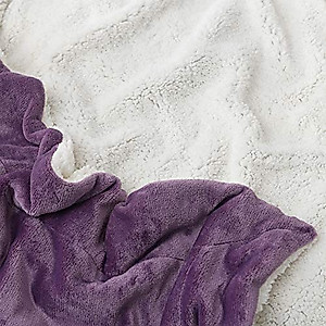NANPIPER Couch Blanket Reversible Sherpa Flannel Blanket Ultra-Soft Plush Warm Fleece Microfiber (60"x80",Cassis Purple)
