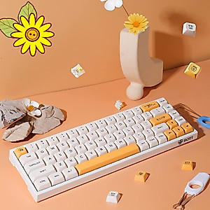 BOYI WK68 Wireless Mechanical Keyboard,65% Hot Swap BT5.0/2.4G/Wired Type-C Tri-Mode RGB Gaming Keyboard,PBT Sublimation XDA Keycaps Keyboard for Mac/Win(Honey Milk Color,Gateron Yellow Switch)