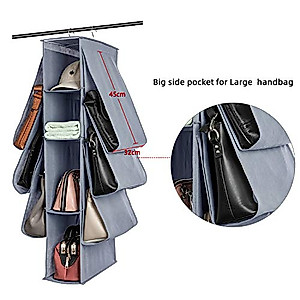 SAVERHO Hanging Purse Organizer,Closet Purse Organizer with 10 Compartments Handbag Storage Organizer for Wardrobe Accessories Storage Bag (Grey)