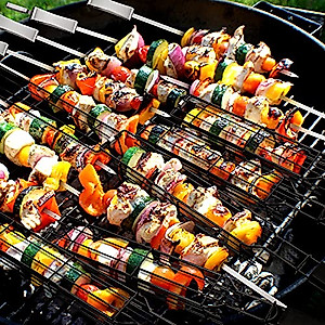 8 Pieces Grilling Basket and 4 Pieces Grilling Skewers Stainless Steel BBQ Grill Accessories Grilling Baskets Metal Barbecue Skewers for Vegetables Shrimps Meats