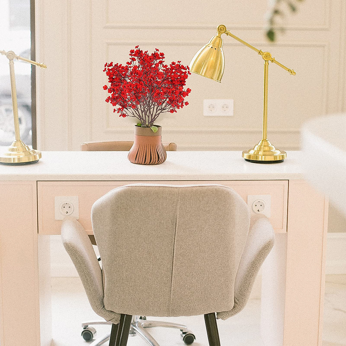 Uieke 6 Pcs Baby Breath Artificial Flowers Faux Silk Gypsophila Bouquet Fake Flower Real Touch Red Flowers for Hotel Home Office Kitchen Bathroom Wedding Party DIY Garden Vase Decor