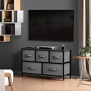 Sorbus Dresser with 5 Drawers - Storage Chest Organizer Unit with Steel Frame, Wood Top, Easy Pull Fabric Bins - Long Wide TV Stand for Bedroom Furniture, Hallway, Closet & Office Organization