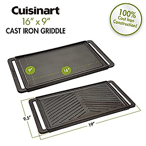 Cuisinart CCP-2000 Reversible Cast Iron Grill & Griddle Cookware Plate, Ribbed Grill & Smooth Flat Top Griddle, Black