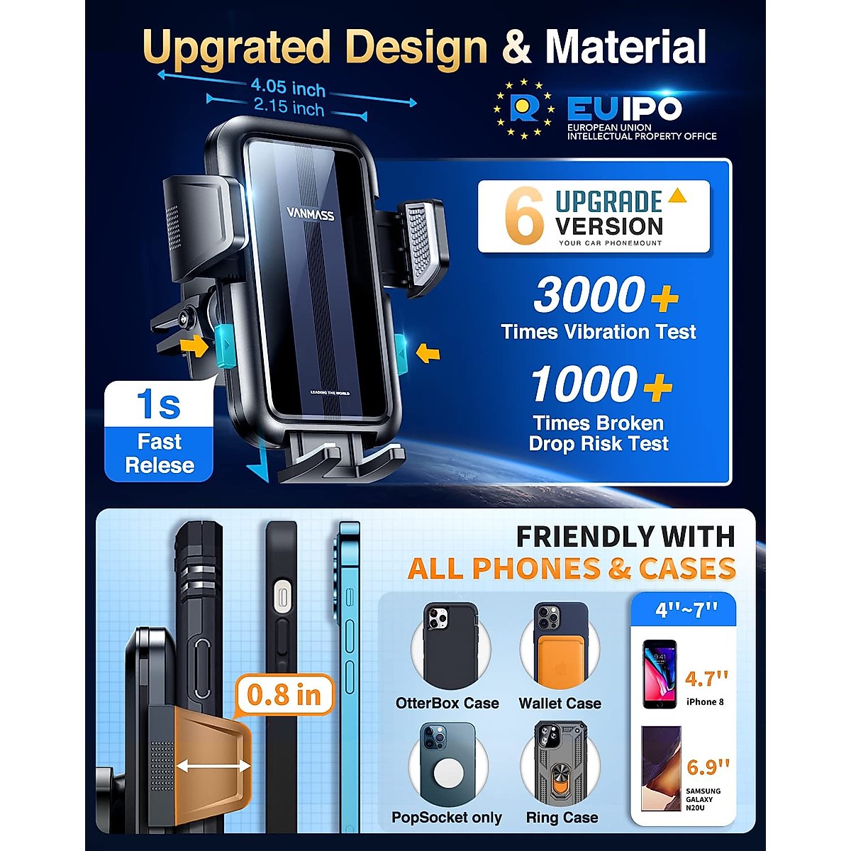 VANMASS 2024【Top Military-Grade】 Phone Holders for Your Car【Ultra Strongest Suction】Cell Phone Mount Universal Dashboard Windshield Vent Stand Cradle for iPhone 15 14 13 Pro Max Samsung Galaxy Android